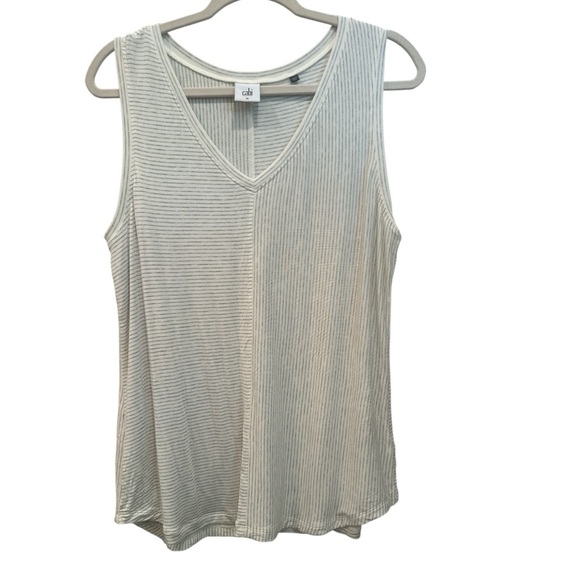 CAbi | Tops | Cabi Gray Tan Sleeveless V Neck Tank Top Striped Stretchy ...